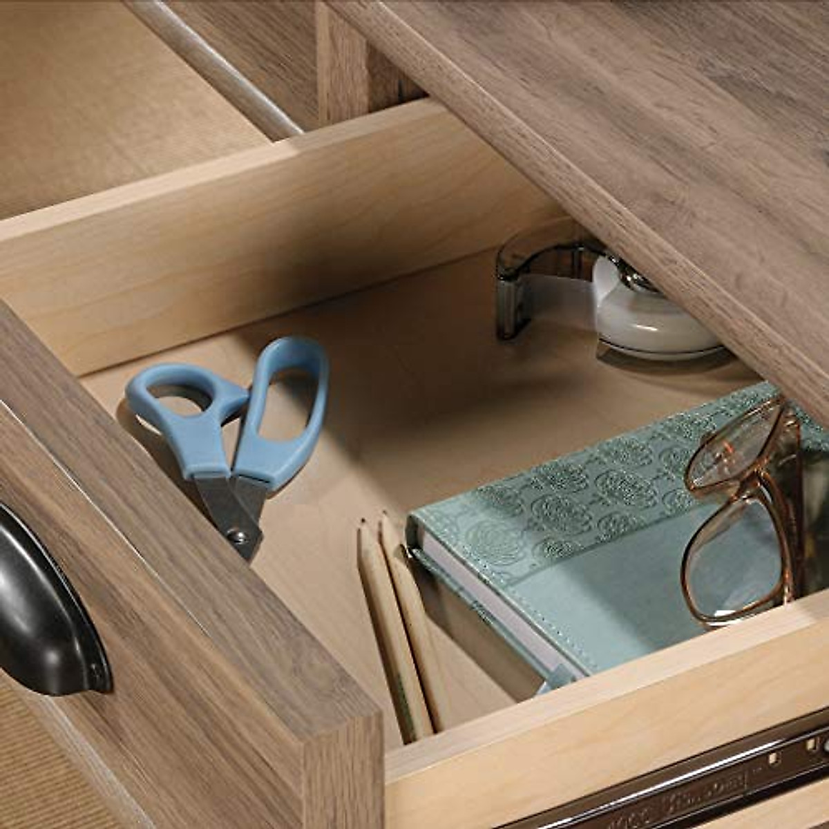 Sauder Harbor View Lift Top Desk, Salt Oak finish