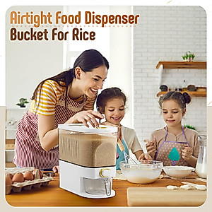 Singhoow 2 Pcs 11lbs Rice Storage Container Large Rice Dispenser with Time Scale Cereal Dry Food Dispenser Rice Holder with Rice Washing Spoon and Cleaning Brush for Kitchen, Clear and Ivory White