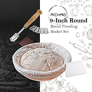 2 Pack 9 Inch Round Bread Proofing Basket for Sourdough Bread - Bread Basket Baking Bowl With Bread Lame & 5 Blades,Dough Scraper and Linen Liner Cloth Banneton Proofing Basket for Home Bakers