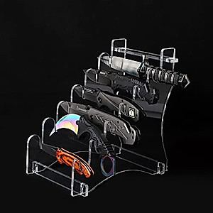 Dagger Stand Knife Display Stand,Acrylic Desktop Display Stand Holds 6 Knives for Hunting Knife,Dagger,Pocket Knife Display (Transparent)