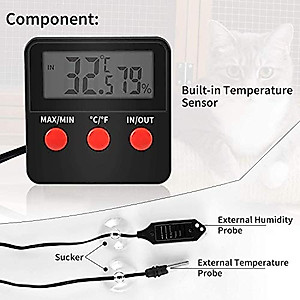 Simple Deluxe 60W Reptile Ceramic Heat Emitter Heat Lamp Bulb No Light Infrared Brooder Heater, Digital Thermometer and Hygrometer with Temp & Humidity Probe for Amphibian Tank/Egg Incubator