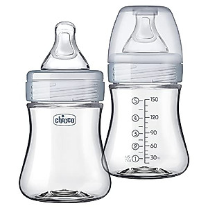 Chicco Duo 5oz. Hybrid Baby Bottle with Invinci-Glass Inside/Plastic Outside 2-Pack with Slow Flow Anti-Colic Nipple - Clear/Grey