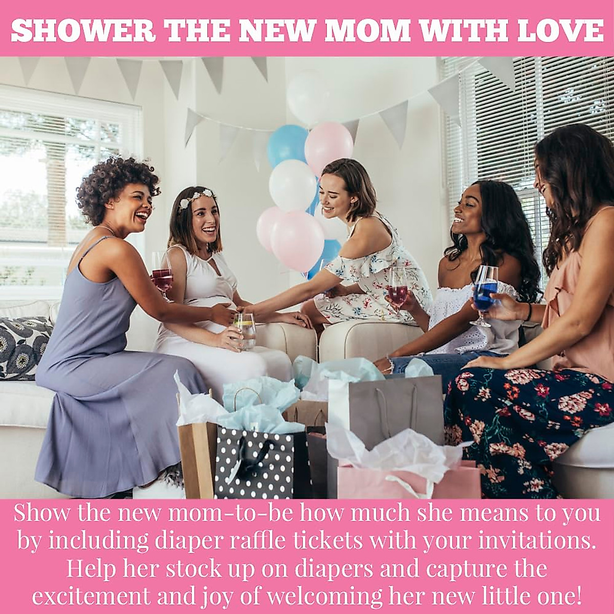 Amanda Creation Pink & Silver Twinkle Little Star Themed Diaper Raffle Tickets for Girl Baby Showers, 20 2" X 3” Double Sided Inserts, Bring a Pack of Diapers to Win Favors & Prizes!