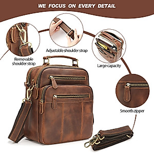 Jack&Chris Leather Man Purse Shoulder Bag,Small Mens Crossbody Messenger Bags for Work,Men Satchel Handbag,Brown2