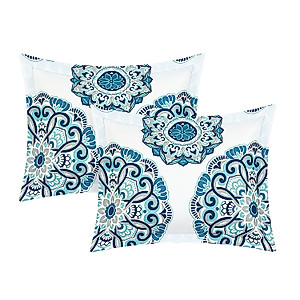 Chic Home Blue Reversible Bed in a Bag Duvet Cover Set, Full/Queen Size (3 Piece), Ibiza - Medallion Boho Pattern Microfiber Bedding with Geometric Printed Backing - Duvet & Pillow Shams