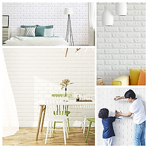 Sodeno 20 PCS White 3D Wall Panels, 29 sq.feet Coverage, Printable Wallpaper Sticker with Self-Adhesive Waterproof Brick PE Foam Wall Panels Peel and Stick for Interior Wall Decor, Home Decoration