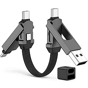 CHAFON M3 USB C Cable 60W, 4 in 1 Multi Charging Cable Zinc Alloy Magnetic Keychain EDC Fast Charger Dual Type C/Lighting Connectors for Portable Charger MacBook Phones Tablets Gift for Men Women