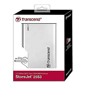 Transcend 2.5” SSD/HDD USB3.0 Enclosure, Aluminum case, UASP Supported, One Touch Backup - TS0GSJ25S3