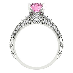 Clara Pucci 2.10ct Round Cut Solitaire Accent Pink Simulated Diamond Engagement Promise Bridal Ring Band set 14k White Gold 8