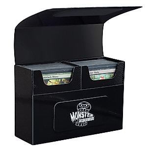 Monster Protectors Double Deck Box- Magnetic Locking Dual Trading Card Game Storage Case w Removable Compartments- Holds 150 cards- Fits all Standard and Smaller Size MTG and TCGs - Black