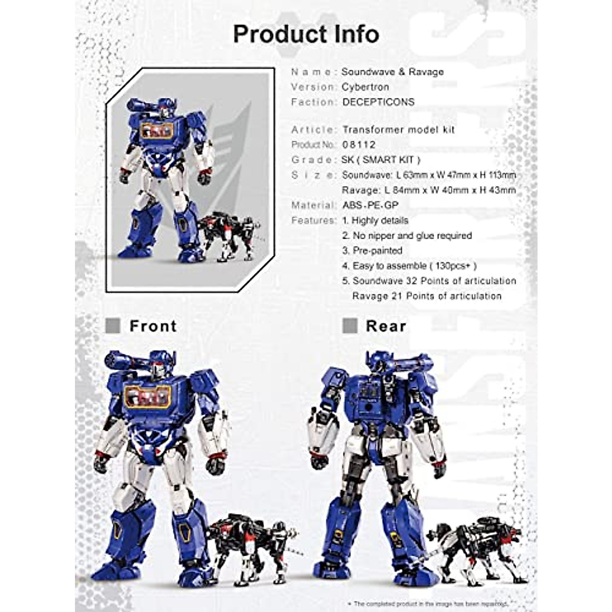 Transformers Soundwave Ravage Figure Model Kit – Cybertron Easy to Assemble 3D Articulated Action Pre Painted Collectible Series Toys Hobby 08112