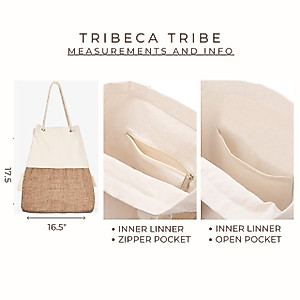 Large Beach Bag - woven beach bag - Canvas and Jute boho Tote Summer Shoulder Bag -Travel tote