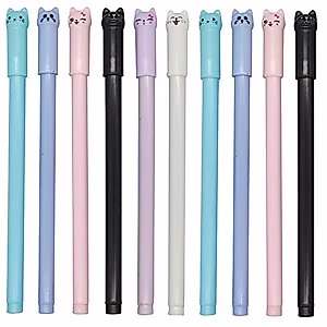 Maydahui 12PCS Cat Rollerball Pens Cute Cartoon Kitty Animal Pen Black Gel Ink Smooth Writing for Cats Lovers Stationery School Supplies