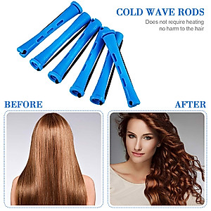 48 Pieces Hair Perm Rods Short Cold Wave Rods Plastic Perming Irons Hair Curling Rollers Curlers with Steel Pintail Comb Rat Tail Comb for Hairdressing Styling Supplies(0.35 Inch,Blue and Dark Blue)