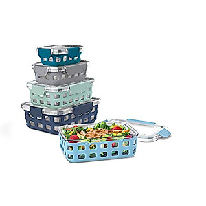 Ello Duraglass Glass Food Storage Mixed Set - Glass Food Storage Bowls with Silicone Sleeve and Airtight Durable Tritan Lids, 10 Piece 5 Pack, Blue La La