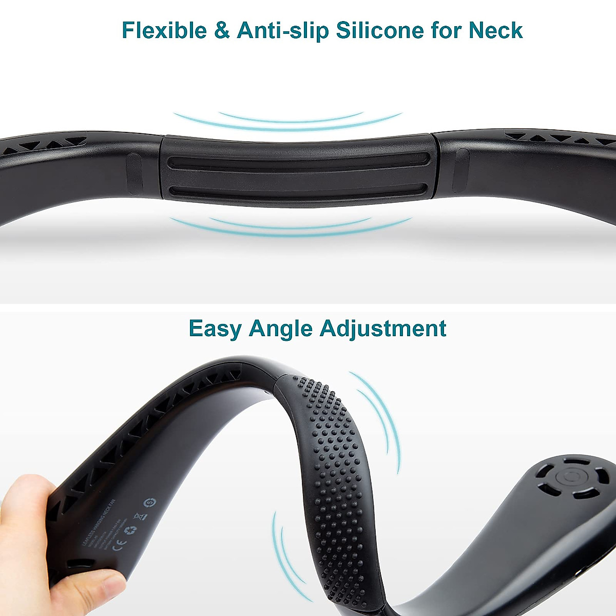 IREENUO Portable Neck Fan, Hands Free Wearable Bladeless Neckband Fan, 3 Speeds Surround Necklace USB Rechargeable Fan, Cooling Hanging Fan for Traveling Sports Office (Black)