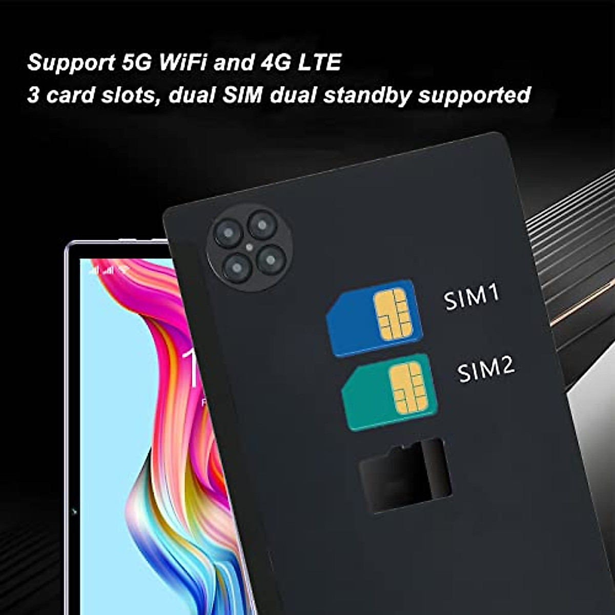 Tablet 10.1 inch Android 12 Tablet, 8GB RAM and 256GB ROM, Octa Core CPU, 5G WiFi, Support 4G Communication Network, Dual 16MP and 8MP Camera, Black