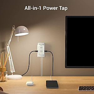 Clear Power Multi Plug Outlet Extender, 6-Outlet Splitter with 3 USB Ports (1x USB-C), 3-Sided Power Strip USB Wall Charger for Home & Office, White, DC3S-1006-DC