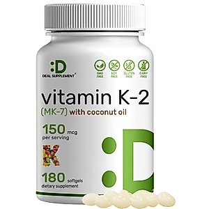 Vitamin K2 MK-7 with Virgin Coconut Oil, 180 Softgels - Vitamin K2 as Menaquinone-7 150 mcg | Advanced Vitamin K Supplement - Promotes Bone Health, Non-GMO, No Gluten