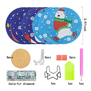 Ebherys Diamond Painting Coasters Kit with Holder and Stands, 8 or 10 Pcs DIY Diamond Painting Art Kits for Adults and Kids (Christmas Red)