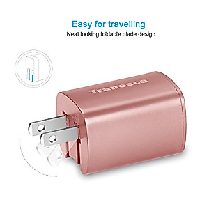 Tranesca 2.4 Amp Dual USB Port Travel Wall Charger Cube with Foldable Plug for iPhone X/8/7/6S/6S Plus/6 Plus/6, Samsung Galaxy S9/S8/S7/S6/S5 Edge, LG, HTC, Moto, Kindle and More-Rose Gold
