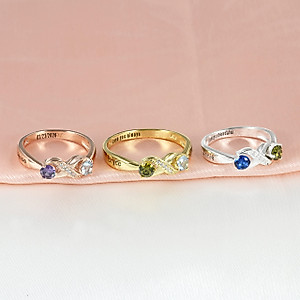 Shineyou Custom Infinity Rings with 2 Birthstones for Women Personalized Promise Rings for Her 925 Sterling Silver Ring Mother's Day Gift