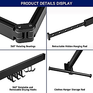 Misounda Wall Mounted Clothes Drying Rack Retractable Clothes Drying Rack Tri-Fold Laundry Drying Rack,Drying Rack Collapsible,Space Saver,for Balcony,Laundry,Patio,Closet,Bathroom,Bedroom