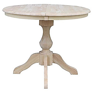 International Concepts 36" Round Top Pedestal Table with 12" Leaf-28.9" H-Dining Height, Unfinished