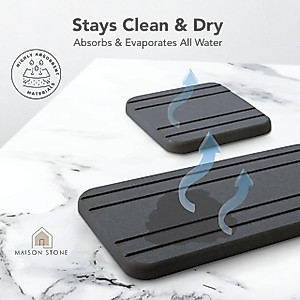 Maison Stone Bathroom Tray w/Bonus Vanity Tray. Absorbent Bathroom Trays for Counter. Multipurpose 8x4 Countertop Tray. Perfume Tray. Kitchen Soap Tray. Time Saving Bathroom Counter Tray.