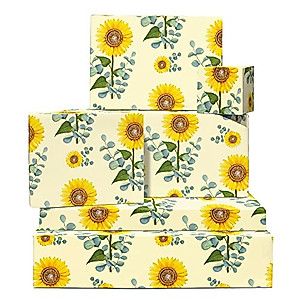 CENTRAL 23 Sunflower Wrapping Paper - Yellow Wrapping Paper - 6 Sheets Floral Gift Wrap - Summer Wrapping Paper For Women - Comes With Fun Stickers - Recyclable