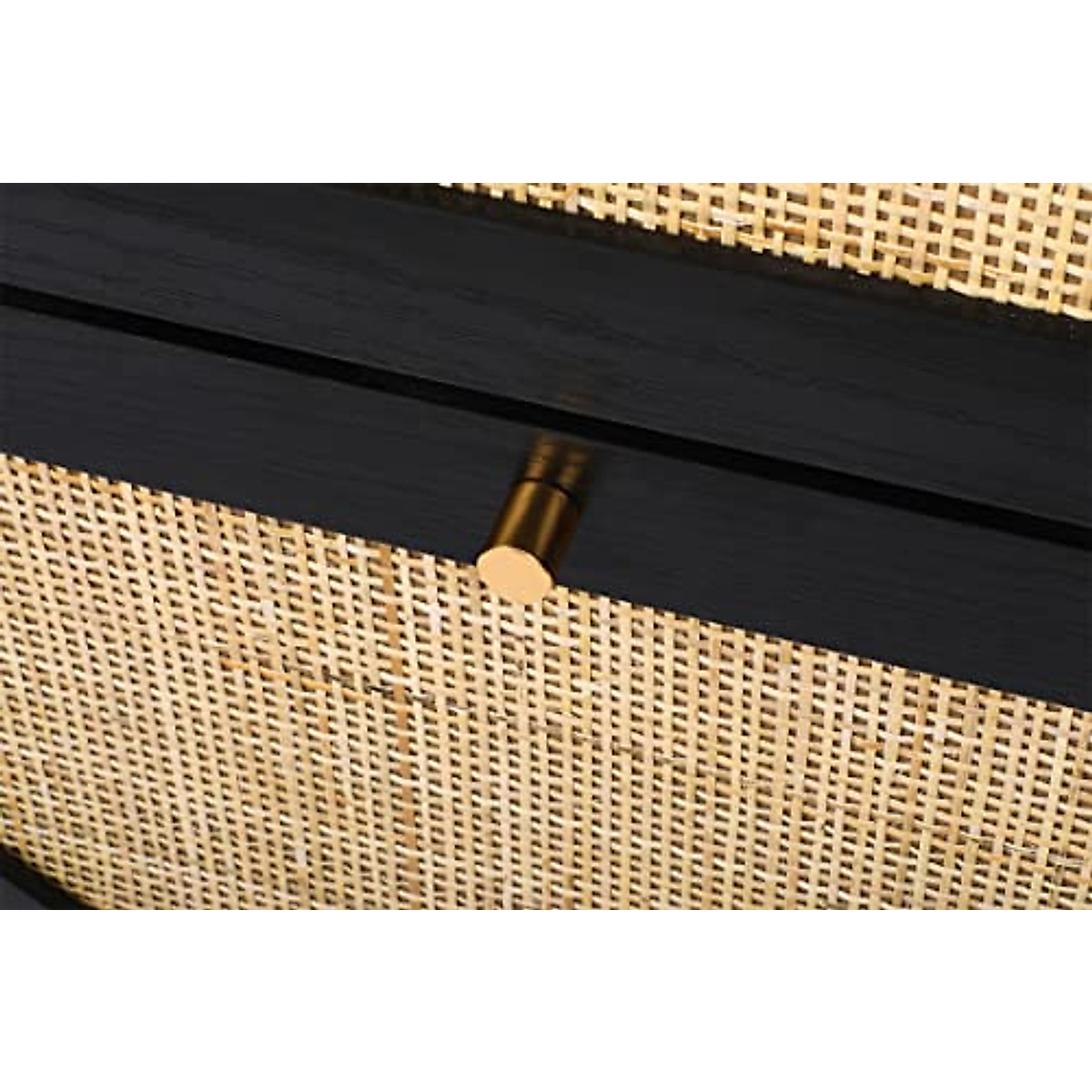 Rattan 2-Drawer Shoe Cabinet Modern Freestanding Shoe Rack Organizer Wooden Entryway Narrow Shoe Storage Cabinet w/Natural Rattan Flip Doors for Closet Hallway Small Space(1 Pack-Black)