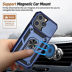 Goton Armor Case for iPhone 13 Pro Case with Slide Camera Cover & Kickstand, Heavy Duty Military Grade Protection Phone Case, Built-in 360° Rotate Ring Stand, Shockproof Full Body Rugged Case (Blue)