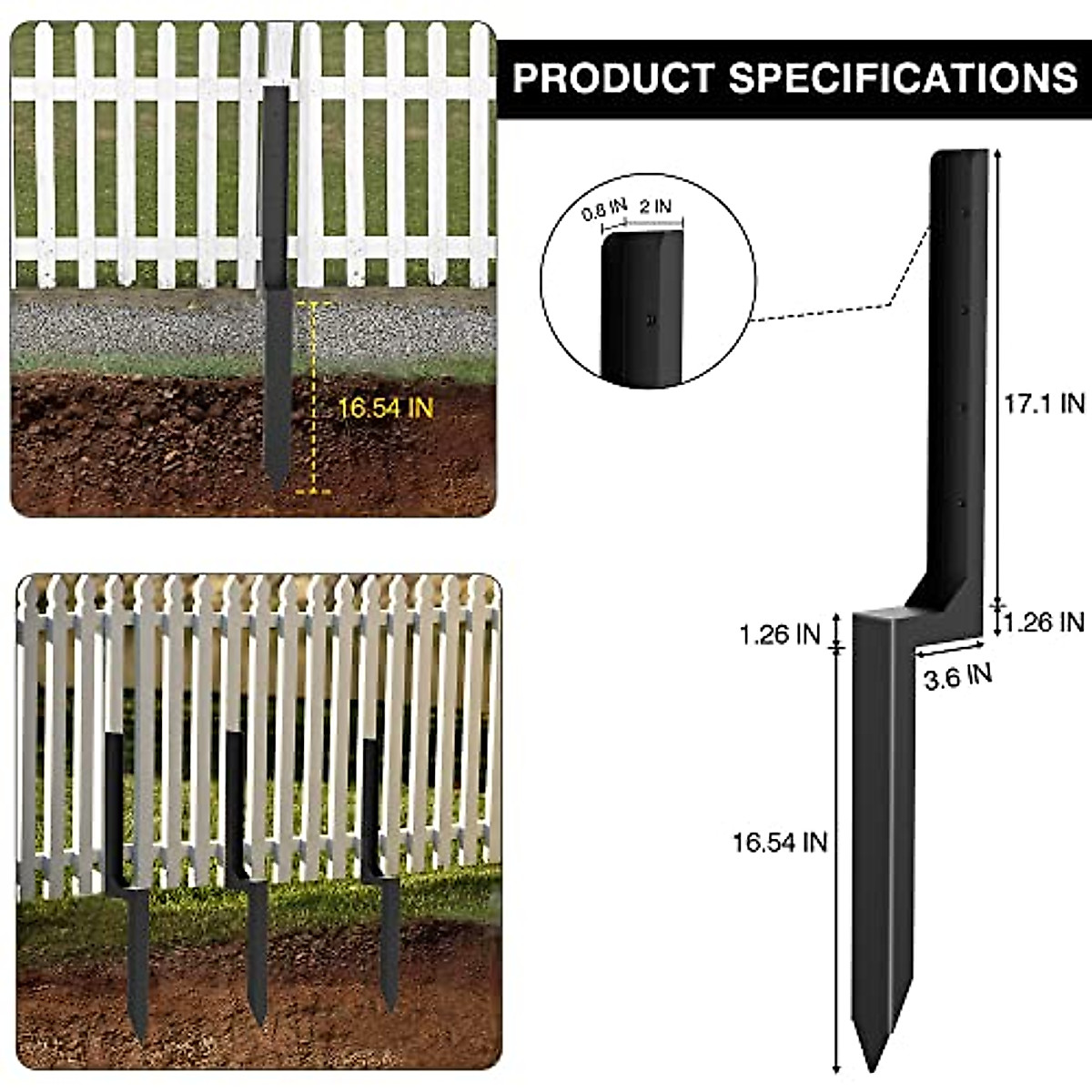 HNEDSEN Heavy Duty Steel Fence Post Repair Stake, Fence Post Anchor Ground Spike Metal for Repair Tilted, Broken Wood Fence Post