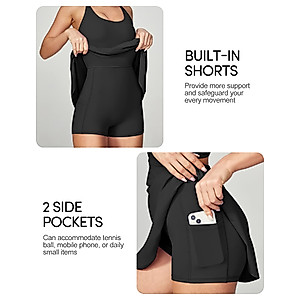 IUGA Womens Tennis Dress with Built in Shorts & Bra Athletic Dress for Women Cut Out Twisted Golf Workout Dress with Pockets Black