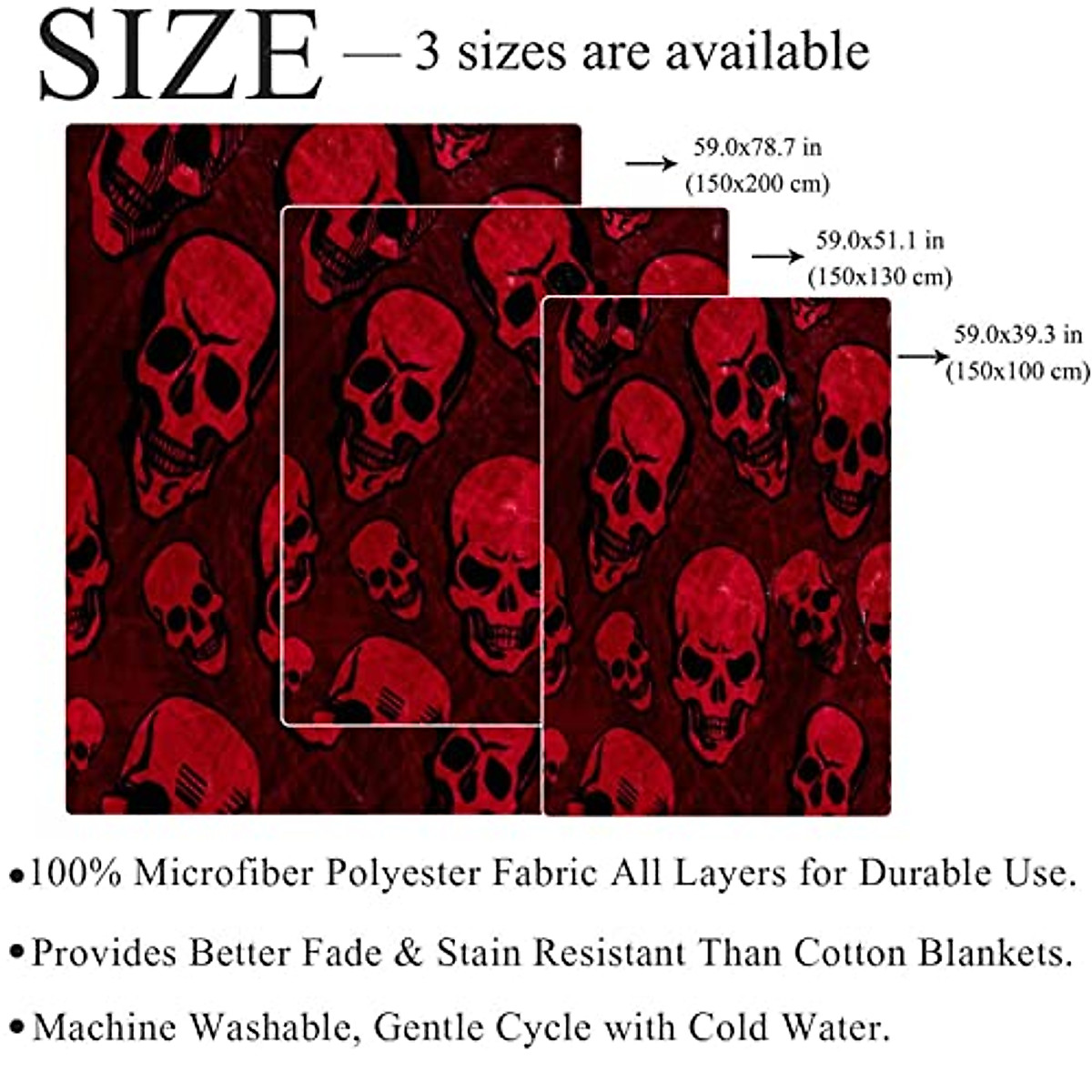Soft and Warm Throw Blanket for Couch,Halloween red Skull,Fleece Blanket Decorative Blankets Bed Blanket