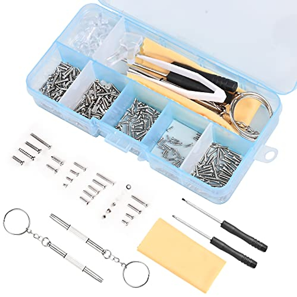 OctinPris Eyeglass Sunglass Repair Kit with Screws Tweezers Screwdriver Tiny Micro Screws Nuts Assortment Stainless Steel Screws Glasses Repair Nose Pads for Spectacles