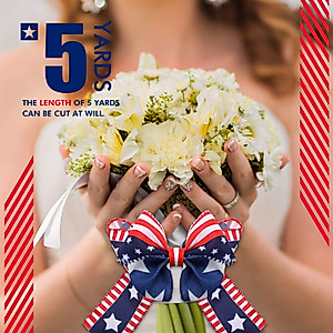 5 Rolls Star Wired Edge Ribbon 2.5 Inch Patriotic Ribbon Stars Stripes Satin Ribbon 4th of July Grosgrain Ribbon Halloween Thanksgiving Christmas Decoration for DIY Crafts Supplies Wreath Garland