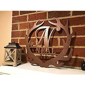 Antler Monogram Est. Sign. Wedding Gift.Hunting, lodge Family Name Sign. Outdoor Name Sign. Anniversary. Last Name Sign. Metal Sign. Front Door.