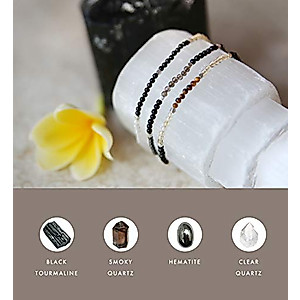 BALIPURA - Healing Bracelet for Women - Healing Crystals, Black Tourmaline- Grounding Hematite Bracelet- Crystals Bracelet And Healing Stones - Smoky Quartz - 2mm Small Bead Bracelets