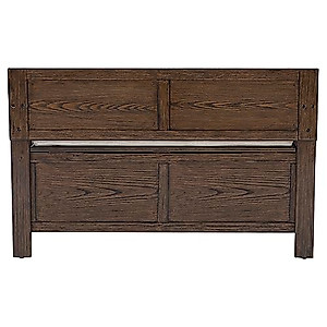 Linon Umber Brown Carlton Rustic Storage Bench with Beige Upholstered Back and Cushioned Seat