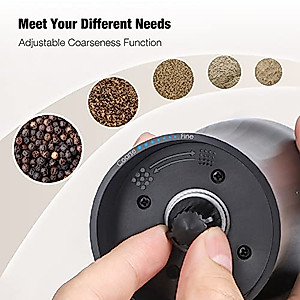 Electric Automatic Salt or Pepper Grinder, Pepper or Salt Mill Grinder USB Rechargeable, Upgraded Ultra-Larger Capacity with 3 Replaceable Container, LED Light, One Hand Operated