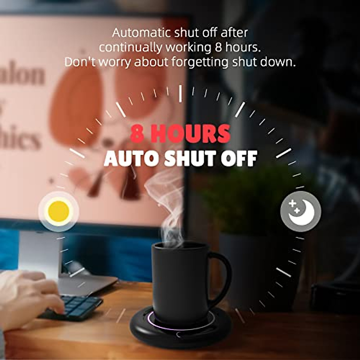 Coffee Mug Warmer, Candle Wax Warmer Plate with Gravity Sensor&3 Temperatures&8H Auto Shut Off, Coffee Mug Warmer for Desk with Night Light, Smart Coffee Cup Warmer for Beverage, Milk, Tea and Cocoa