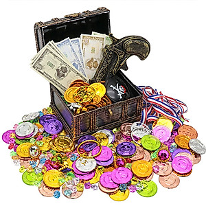 Pirate Treasure Chest for Kids Toy Treasure Box,Pirate-Themed Party Birthday Gifts,Treasure Chest for Kids Prizes Games.(Dome B)