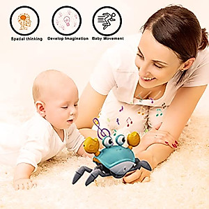 Crawling Crab Months Old Baby Toys,USB Charging Walking Dancing Crab Toy for Kid,Auto Avoid Toddler Electronic Moving Interactive Tummy Time Crawling Toy with Music & Light Gift for Boy Girl (Green)