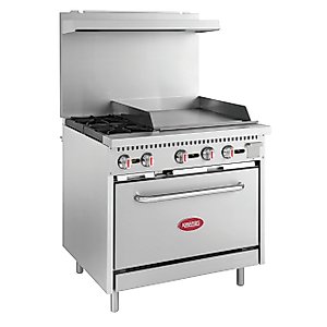 Kratos 36" Wide Commercial Gas Range with 24" Griddle, 2 Burners, and Full Size Oven, Stainless Steel Range for Restaurants, 130,000 BTU, Liquid Propane (29Y-047-LP)