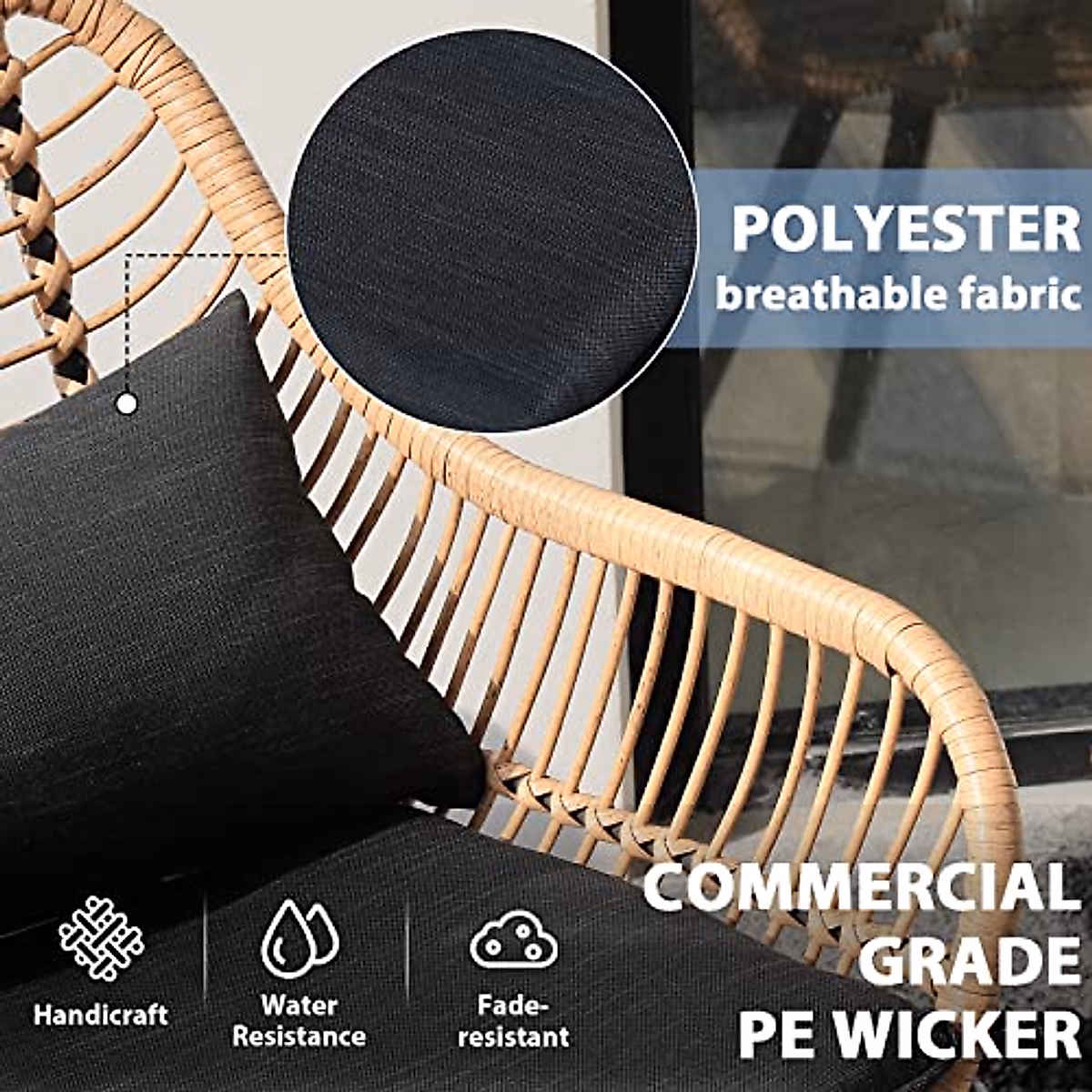 JOIVI 5 Piece Outdoor Wicker Furniture Set, Rattan Bistro All Weather Conversation Set with Ottoman and Coffee Side Table