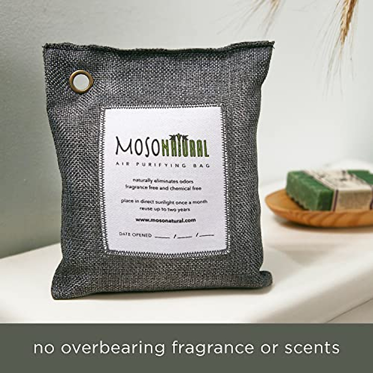 Moso Natural Air Purifying Bag 200g. A Scent Free Odor Eliminator for Cars, Closets, Bathrooms, Pet Areas. Premium Moso Bamboo Charcoal Odor Absorber. Two Year Lifespan! (Charcoal Grey)