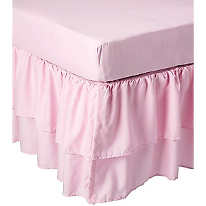 American Baby Company Double Layer Ruffled Crib Skirt Waterproof Mattress Pad Cover and Microfiber Fitted Crib Sheet Bundle, Pink, for Girls