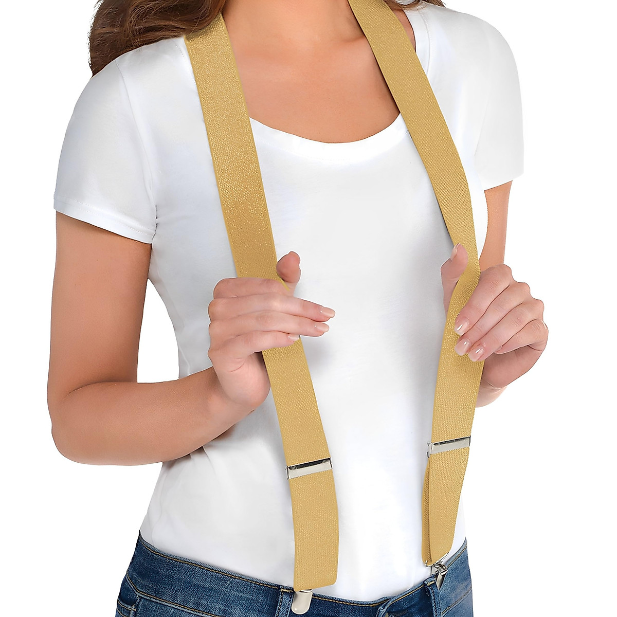Gold Adjustable Metal Clip Accessory Suspenders - 1 Pack - Durable Polyester, Stylish & Versatile Accessory - Perfect For Weddings, Events & Everyday Elegance, One Size Fits Most
