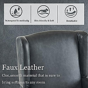 LOVSPATIO Faux Leather Accent Chair, Mid-Century Upholstered Living Room Chairs, Comfy Single Recliner Sofa with Arm and Wood Legs for Bedroom Waiting Room Office - Grey